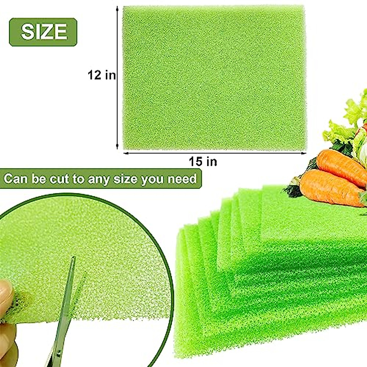 12-Pack Vegetable and Fruit Life Extender Fridge Shelf Sponge Liner, 12" x 15" Cuttable, Washable, & Reusable Refrigerator Mat, Ventilation to Keep Produce Fresh Longer Prevents Spoilage