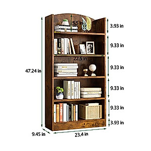 MIN WIN 5-Tier Open Bookcase and Bookshelf, 47.24" Tall Shelf Wood Bookcase with Storage Rack Shelf,Standing Display Shelf Units for Home Office, Living Room, Entryway, Kitchen-Antique