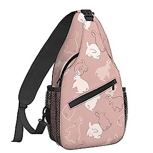 FeHuew Women Rabbits Pink White Bunnies Crossbody Sling Backpack for Men Chest Bag Shoulder Bag Lightweight One Strap Backpack Travel Outdoor Daypack