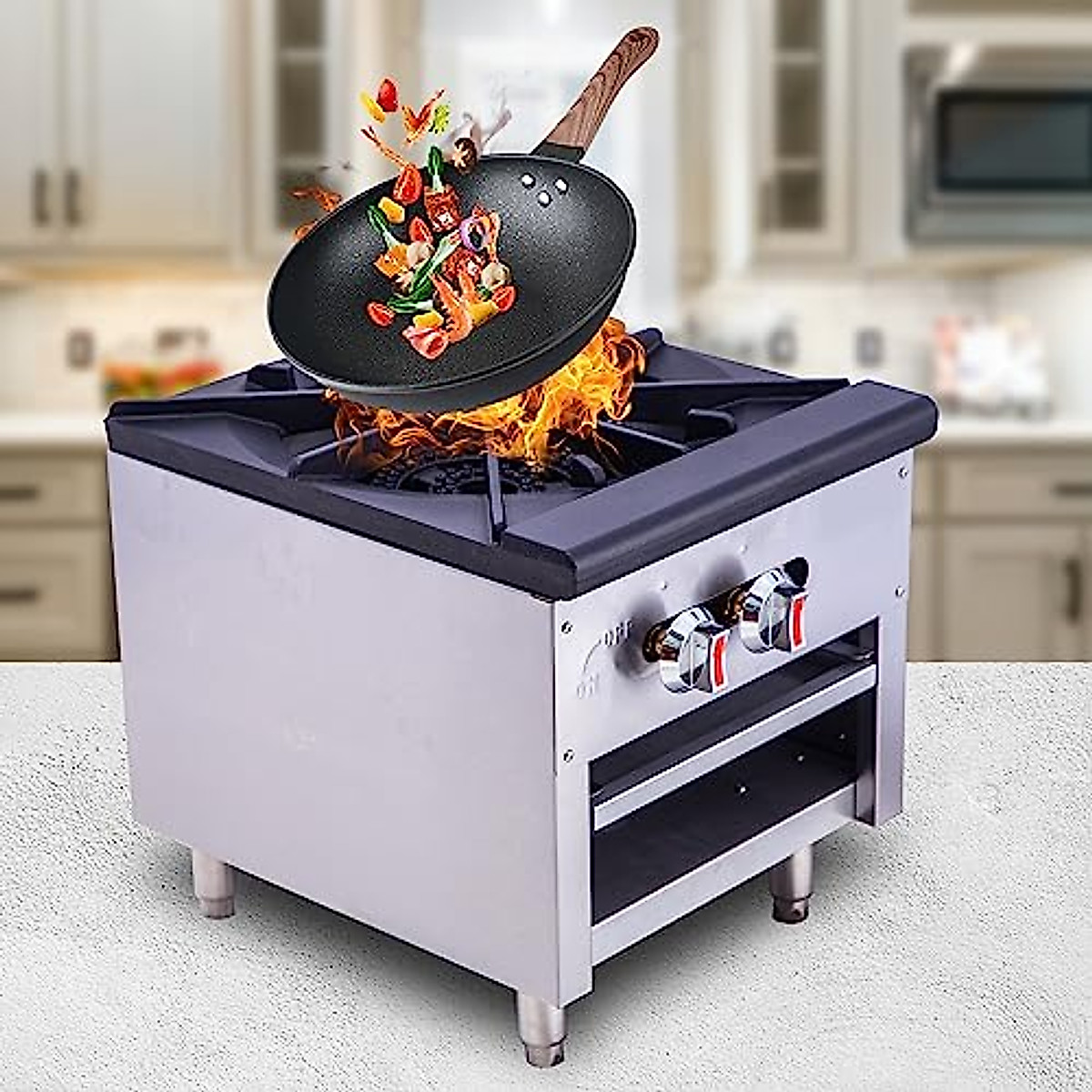 EASYROSE Single Burner Natural Gas Stove 18" Gas Hot Plate Commercial Stove Top Countertop Gas Range Commercial Cooking Equipment 76,000 BTU, ETL Listed