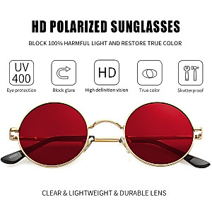 Kursan Red Circle Glasses/Small Round Polarized Sunglasses for Women Men Hippie Retro Circle Sun Glasses - 45MM (Gold/Clear Red)