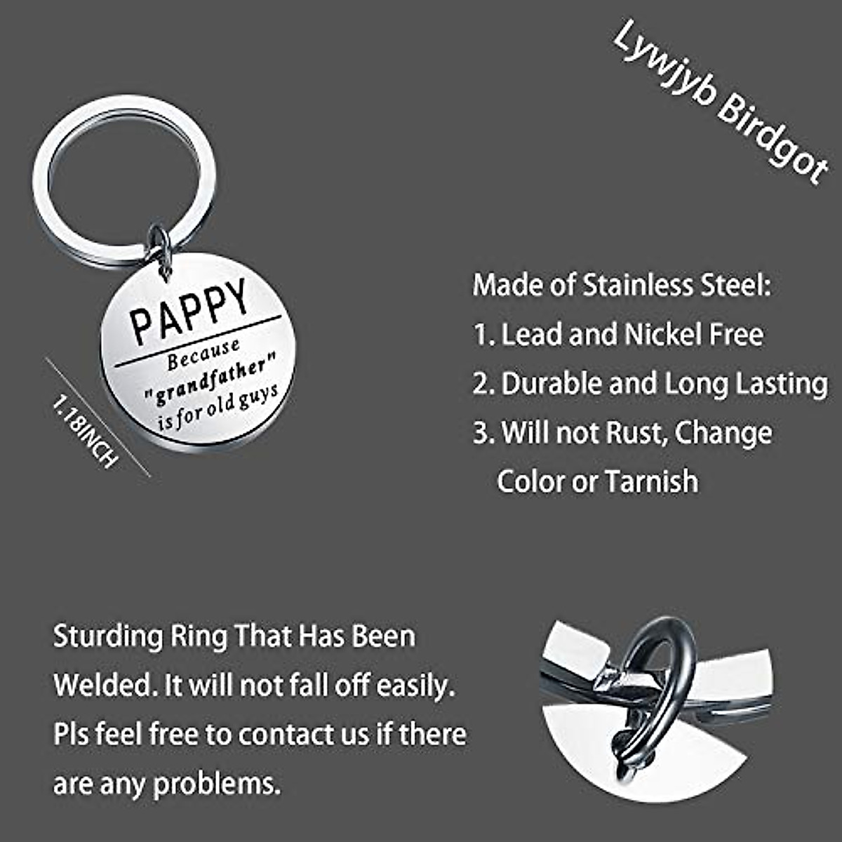 Lywjyb Birdgot Best Pappy Ever Gift Grandpa Gift from Grandson Granddaughter Grandpa Keychain Pappy Gift (PAPPY ky)