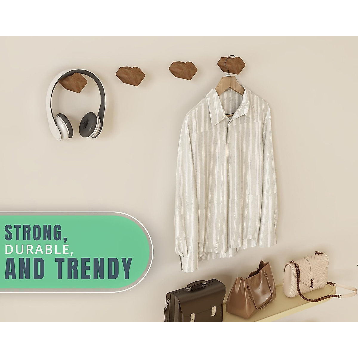 Acacia Wood Hooks, Natural Oval Hangers for Keys, Towels, Accessories – Functional Entryway, Bathroom Organizer – Sleek Wall Decor, Space-Saving Design – Perfect for Small Spaces, Modern Homes