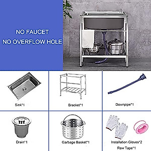 Free Standing 304 Stainless Steel Utility Sinks,Commercial Sink for Restaurant, Commercial Sink with Faucet,Unit with Cold and Hot Water Tap for Outdoor,1 Compartment,Easy To Clean. (Color : No fauce