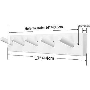 SKOLOO Wooden Wall Mounted Coat Rack,16'' Hole to Hole, 5 Pegs Bamboo Wall Hook for Hanging Clothes Robes Towels Hats,White