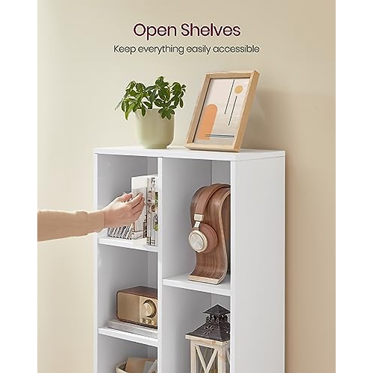 VASAGLE Bookcase, Bookshelf with 7 Compartments, Freestanding Shelves and Cube Organizer, for Display in Living Room, Bedroom, and Home Office, White