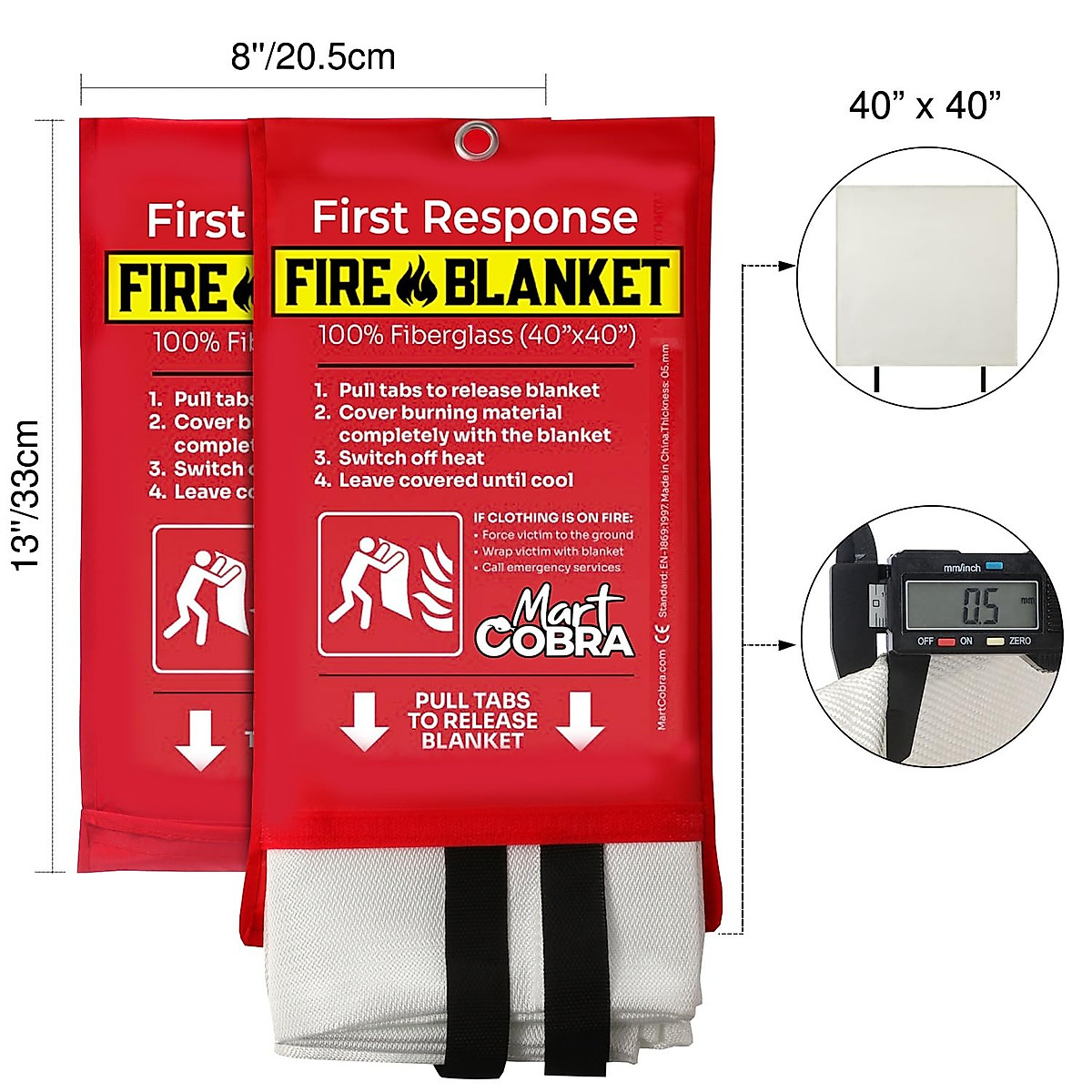 Mart Cobra Fire Blanket for Home Safety x4 Emergency Fire Blanket for Kitchen Fiberglass Fire Blankets Fireproof Blanket House Fire Safety Flame Retardant Fabric Home Safety Tarp Grease Spray