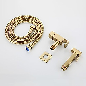 ifgswopq Bidet Sprayer for Toilet,Bidet Shower Attachment,Bidet Sprayer Kit for Toilet,Full Copper Toilet Companion Booster Flush,Black B (Brushed Gold a)