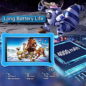 Kids Tablet 7 inch Android 11 Tablet for Kids(Ages 3-12), 3GB RAM 32GB ROM 128GB Expand,Google Certificated, Kids Software Pre-Installed, Bluetooth, WiFi, Dual Camera,with Shockproof Case-Blue…