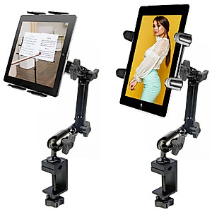 ChargerCity Heavy Duty 4-Way Adjust Aluminum Alloy Pole/Bar Music Mic Microphone Stand Clamp Mount for iPad Pro Air Mini Galaxy Surface Pro 7-12" Tablets (Good for Uber Eat Doordash Postmate salso)