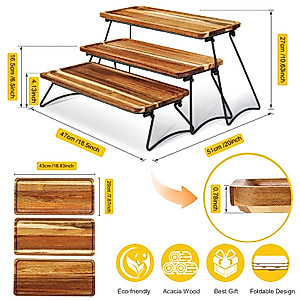 3 Tier Wooden Cupcake Stand Serving Tray, FODIENS Acacia Wood Dessert Table Display Set with Foldable Iron Frame, Decorative Tiered Charcuterie Boards Serving Trays Platters for Party Entertaining