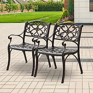PATIO-IN 2 Pieces Patio Dining Chairs Cast Aluminum Bistro Chair Set, All Weather Outdoor Chair with Bronze MAluminum Frame for Outdoor Lawn Garden (Bronze)