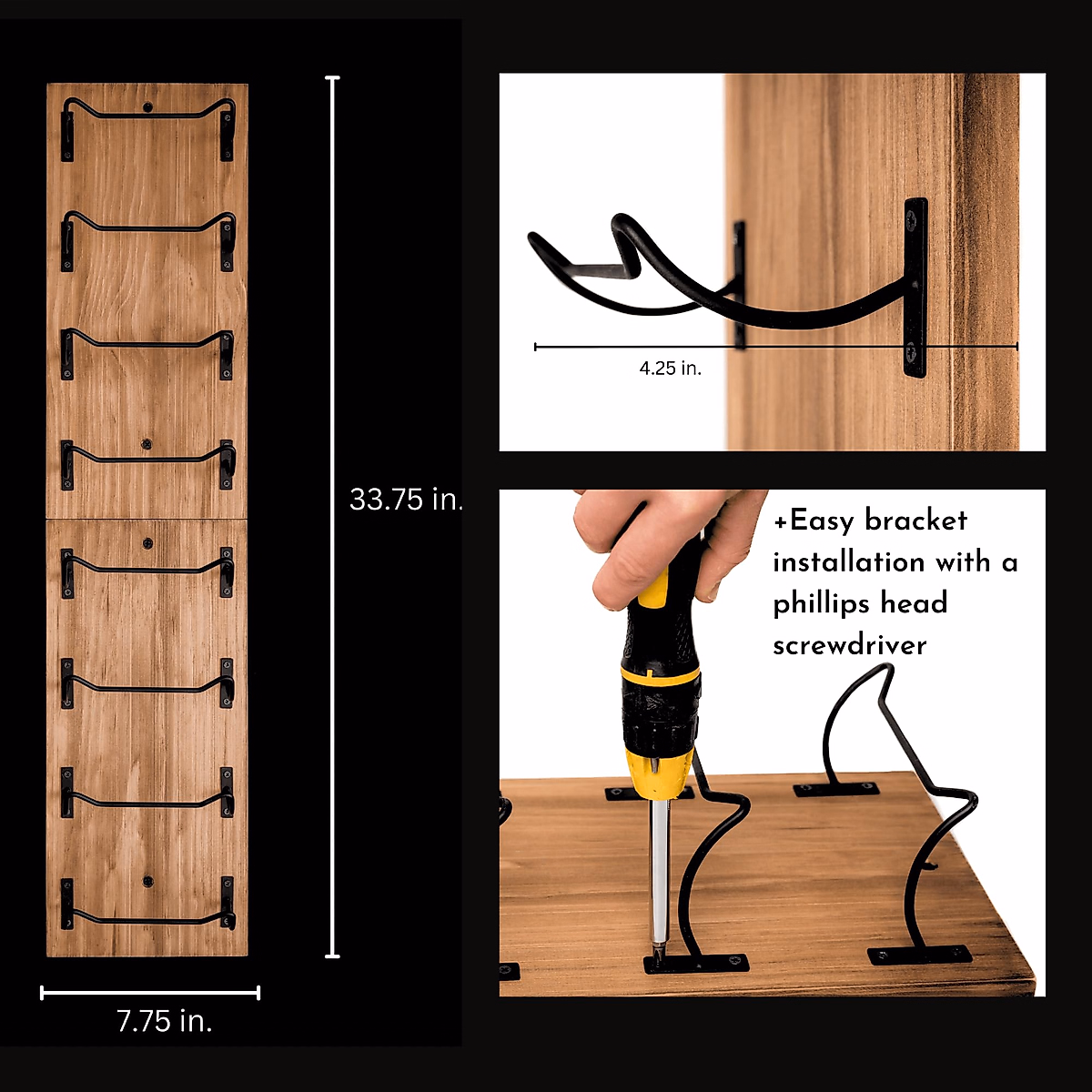 Blue River Goods Wine Rack Wall Mounted | 8 Bottle Storage | Wooden Wine Rack for Wall Wine Rack Display | Wall Mount Wine Rack with Black Brackets | Wall-Mounted Wine Racks | Wall Mounted Wine Racks