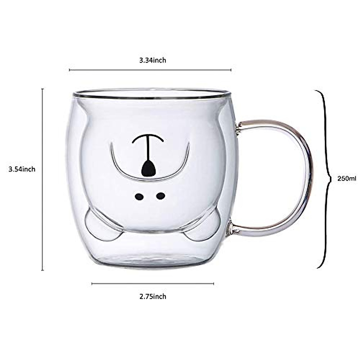 Amyhome Cute Mugs Bear Coffee Cup Double Wall Insulated Glass, Espresso Cup, Milk Cup, Tea Cup, Valentine's Day Christmas Birthday Gifts for Children and Adults