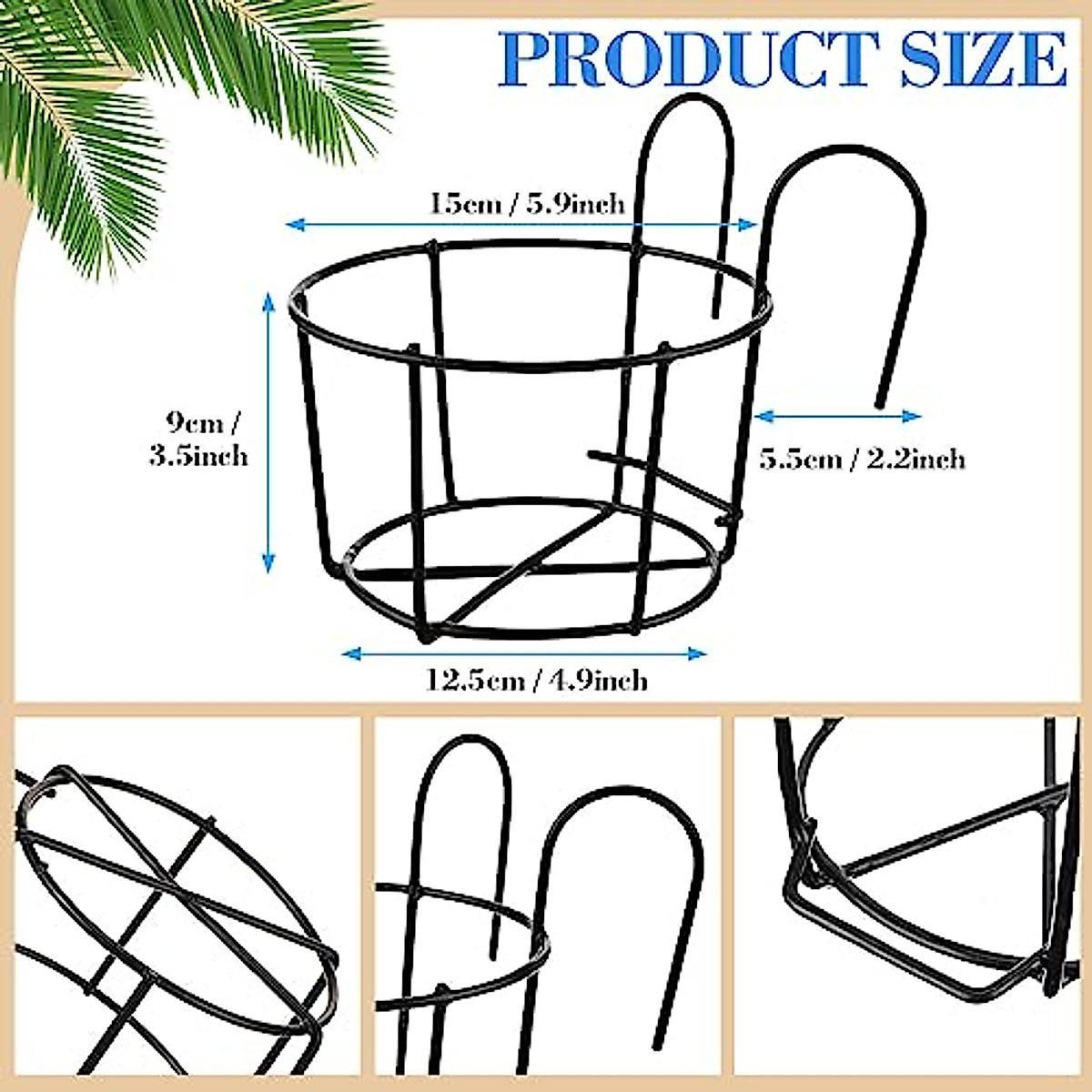 Dandat 24 Pcs Hanging Railing Planters 6 Inch Flower Pot Holders Black Potted Stand Railing Planter Iron Rack Balcony Planter Basket Small Shelf Container for Indoor Outdoor Balcony Fence Garden