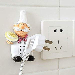 NewFerU Cute Adhesive Resin Fat Chef Utility Wall Hook Rack Hanger Sticky Cable Plug Holder Art Décor Storage Organizer Set for Coat Clothes,Towel,Wreath,Key,Garage,Kitchen,Bathroom,Kids Room (H+F)