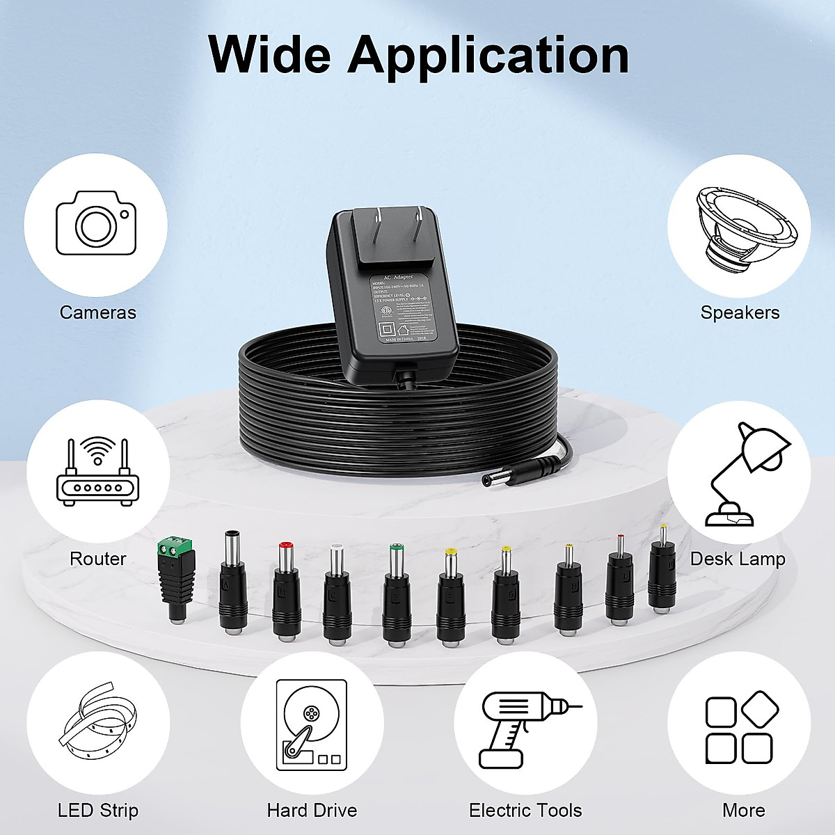 VIFOCUFY 16V 2A 1.5A AC Adapter Power Supply 32W 10 Tips Power Cord with UL Listed Charger Replacement for Webcams Monitors Scanners Routers LED Lights