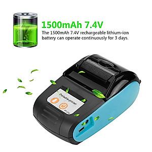 Mini Printer, Portable Receipt Printer Bluetooth Thermal Bill Printer 58 mm Directly-Heated Thermal Printer Support The Smartphone Control(Blue US), Comes with English Manual
