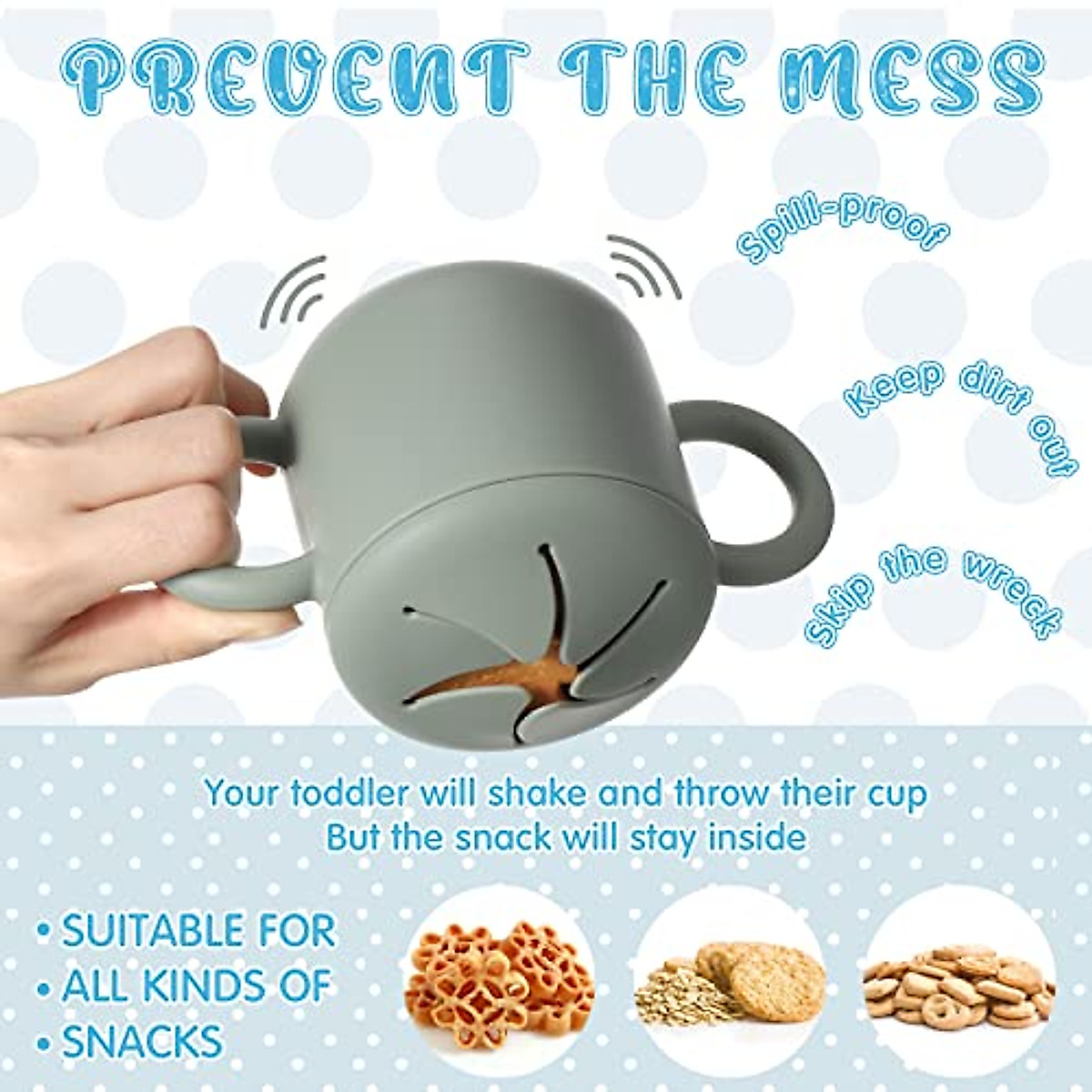 Zopeal 6 Pieces Silicone Snack Cups for Toddlers Spill Proof Food Container with Dust Proof Lid Double Handles for Infants Boys Girls, 6 Colors