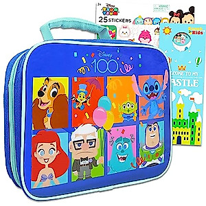 Disney 100 Lunch Box for Kids Set - Bundle with Disney Lunch Bag Featuring Ariel, Stitch, Buzz Lightyear, More Plus Stickers | Disney Lunch Box for Girls