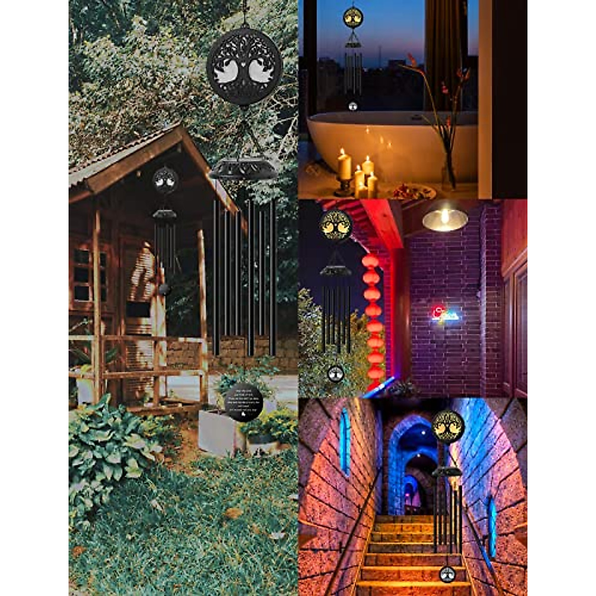 SUNGIRLS Solar Tree of Life Wind Chimes, Memorial Wind Chimes Lost Loved Ones Engraved Tree of Life, Sympathy Wind chimes Gift for Mother, Wife,Grandma Solar Wind Chimes Garden Home Yard Hanging Decor