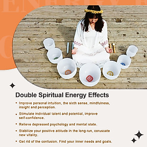 CVNC 432HZ 7-12 Inch Chakra Symbol Design Frosted Quartz Crystal Singing Bowl with 2 PCS Travel Carry Case Bag for Sound Healing