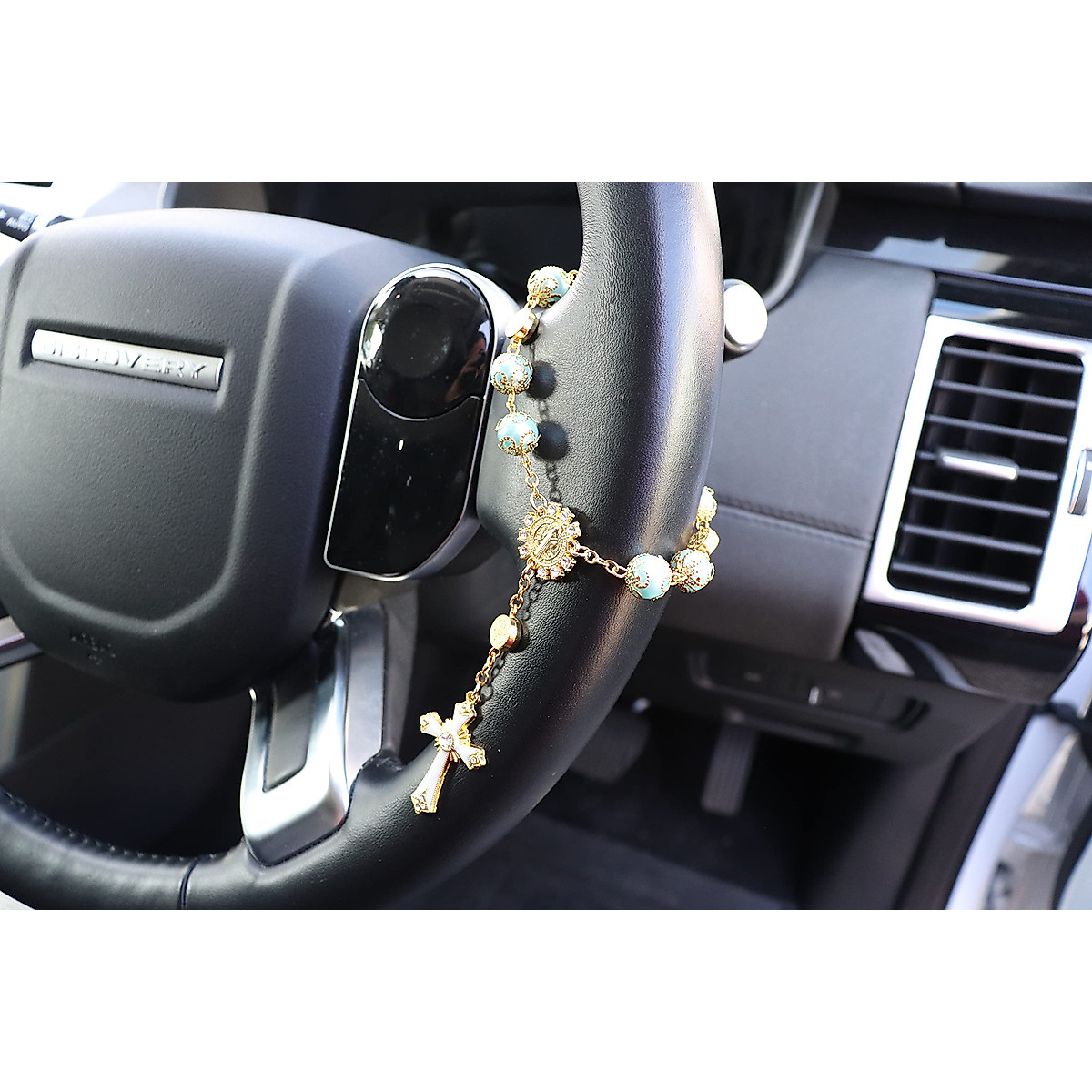 Faith & Gospel Blue Gold Rosary Beads Bracelet Medal Catholic Cross Religious Prayer Chaplet Handmade Communion Confirmation Car Pocket