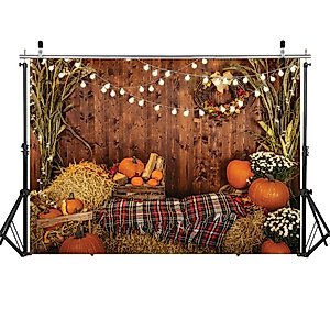 WOLADA 7x5FT Fall Backdrops for Photography Thanksgiving Backdrop Fall Haystack Photo Backdrop Farm Harvest Backdrop Pumpkin Barn Vintage Wooden Plank Background Newborn Photo Backdrop 12480