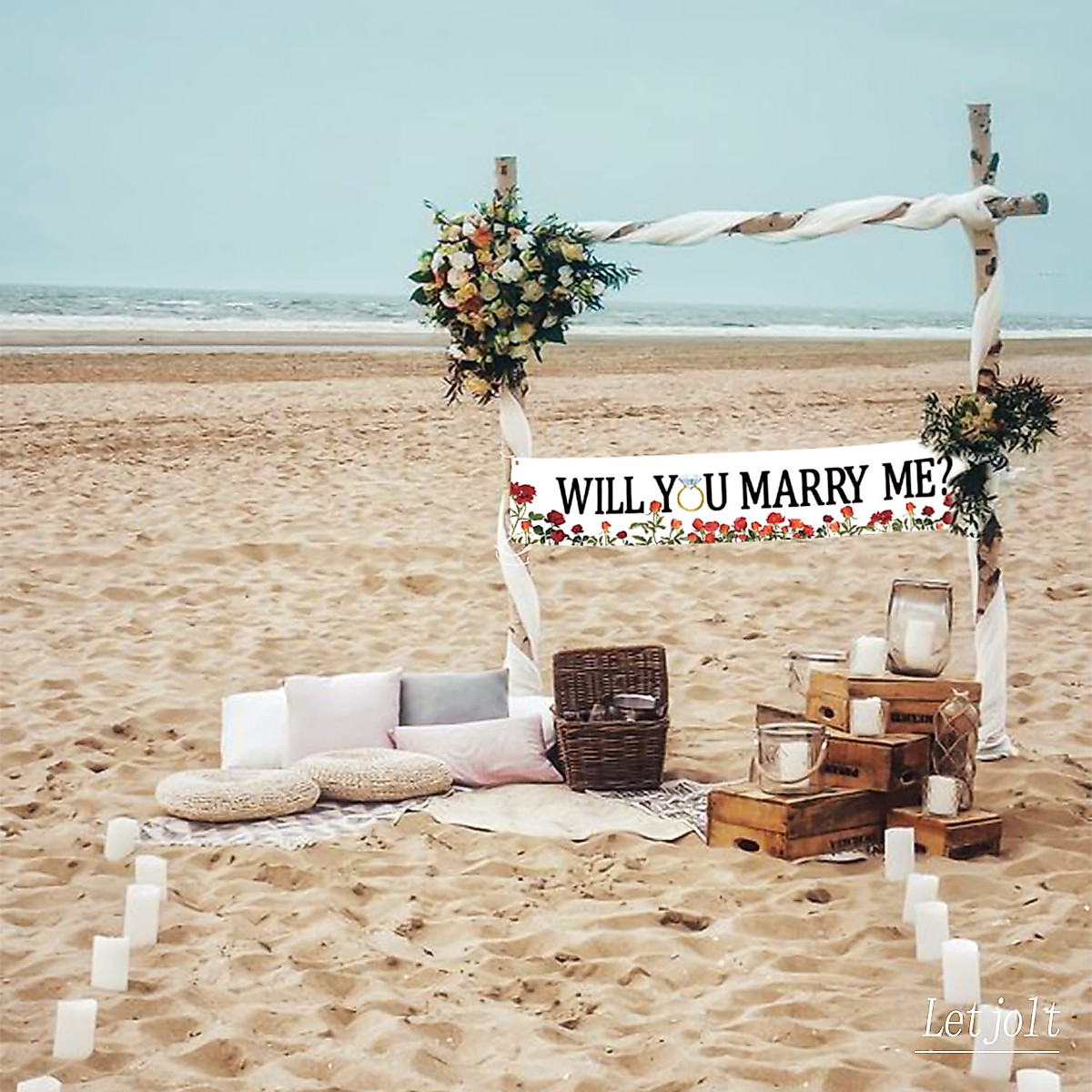 Marry Me Flower Banner Will You Marry Me Large Flower Banner Marriage Valentine's Day Proposal Sunmmer Supplies Engagement Lawn Sign Outdoor Party Backdrop Decorations 6Ft