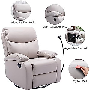 GNMLP2020 Rocker Swivel Recliner Chair, Rocking Recliner Chair Made of Microfiber Technical Leather,Manual Small Recliner Easy to Operate The Recline -Beige