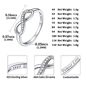 ChicSilver 925 Sterling Silver Ring Cubic Zirconia Cz Infinity Knot Rings for Women Eternity Wedding Band Promise Rings Size 12
