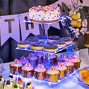 Pastry Stand 3 Tier Acrylic Cupcake Display Stand Light up Cake Stand Cupcake Holder Pastry Serving Platter Candy Bar Party Décor Wedding Birthday Holidays，Christmas（Blue Light）…