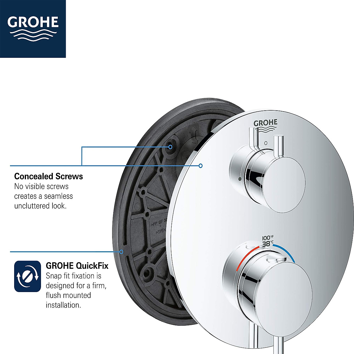 GROHE 24151003 Atrio Dual Function 2-Handle Thermostatic Trim, Starlight Chrome