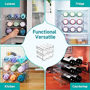 Sbosbo Water Bottle Organizer, Stackable Bottle Storage Rack, 3 Pack Water Bottle Holder for Kitchen Fridge Cabinet Organization and Storage, Plastic Wine Rack/Drink Bottle Holder, Clear