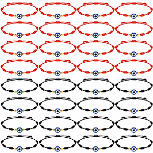 32 Pieces Evil Eye Bracelets Adjustable Evil Eye String Knot Bracelet Good Luck Amulet Bangle Braided Rope Bracelet Evil Eye Charm Strand Bracelet for Women Men(Red, Black, Blue)