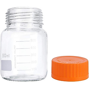 Basstein Lab Media Storage Reagent Wide Mouth Bottles Graduated GL80 Screw Cap Leakproof Multi-Purpose for Scientific | pack of 6 (Orange,500ml)