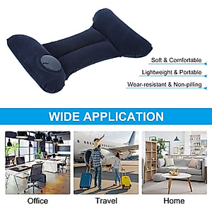 PATIKIL Inflatable Travel Pillow, Lumbar Support Travel Flights Cushion Flocked Air Pillow for Airplane Train Office, Navy Blue