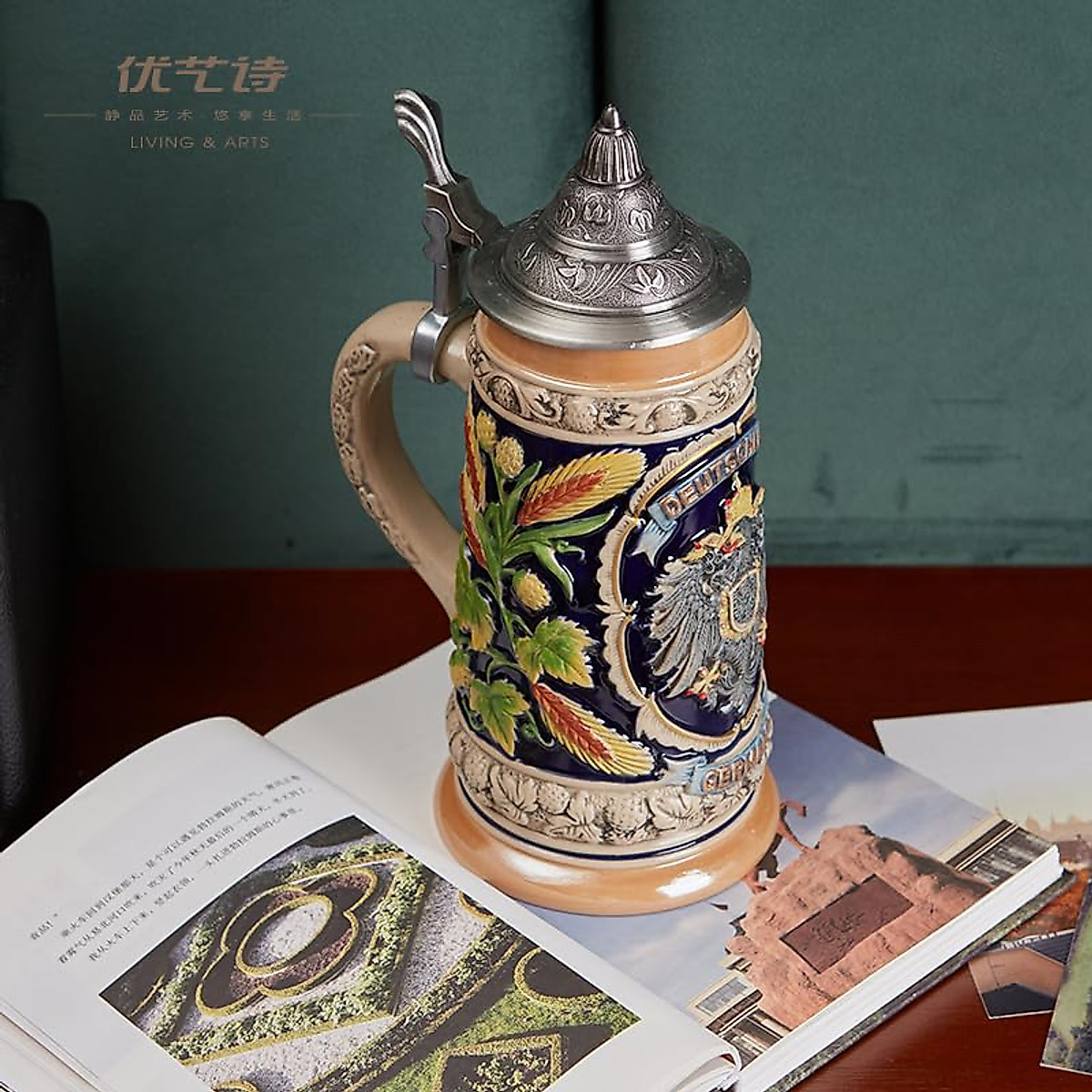 HAUCOZE Beer Stein Mug German Eagle Drinking Stanley Viking Tankard with Petwer Lid for Birthday Gifts Men Father Husband 0.8 Liter