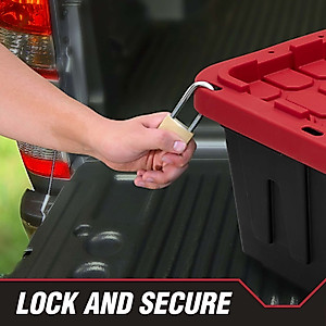 JJoiaS 27 Gallon Plastic Storage Bin Tote Organizing Container With Durable Lid and Secure Latching Buckles, Stackable and Nestable Snap Lid Plastic Storage Bin, 1 Pack, Black Base/Red Lid