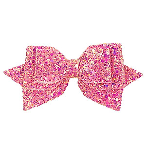 5 Inch Glitter Hair Bows Boutique Hair Clips 6 Pcs Multi Color Glitter Sequins Big Hair Bows for Baby Girls Teens Toddlers