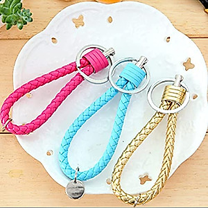 ocharzy Key Chains Handwoven Leather Keychain Simple Car Key Chain Accessories Keychain Gift for Men and Women Father‘s Day (Pack of 1, Sky Blue)