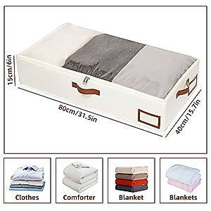 Yawinhe Under Bed Storage Containers, 2 Pack Under Bed Clothes Organizer with Sturdy Zipper, Clear Window and Reinforced Handles, for Blanket, Comforter, Bedding, 31.5x15.7x6in, Beige SNH001BEL-2