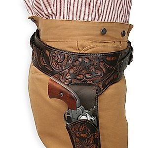 Historical Emporium .44/.45 Cal Standard Right Hand Western Gun Belt and Holster Tooled Leather 38 Two-Tone Brown