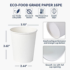 Turbo Bee 300Pack 8oz Disposable Paper Cups, White Paper Coffee Cup，Espresso Cups,Hot/Cold Beverage Drinking Cup for Party,Travel and Event