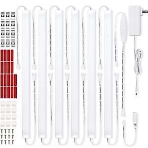 Litever Under Cabinet Lights Plug in, 6 pcs 12 Inches LED Light Strip Bars. Super Bright Dimmable Linkable for Kitchen Counter Above Cabinets Shelf Workbench Desk Closet Lighting. Daylight 5000K