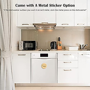 Dishwasher Magnet Clean Dirty Sign - Bamboo Dishwasher Magnet Signboards - Double-Sided Clean Dirty Refrigerator Magnet Sign Decorative for Kitchen Dishwasher, Easy to Read (Round)