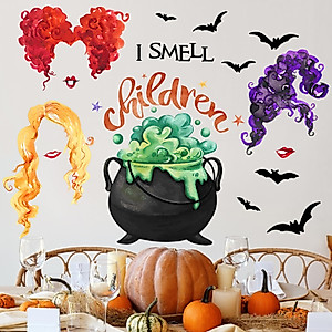 Mfault Halloween I Smell Children Wall Decals Stickers, Sanderson Sisters Witch Caldron Bat Decorations Bedroom Art, Hocus Pocus Holiday Party Supplies Living Room Home Kitchen Decor
