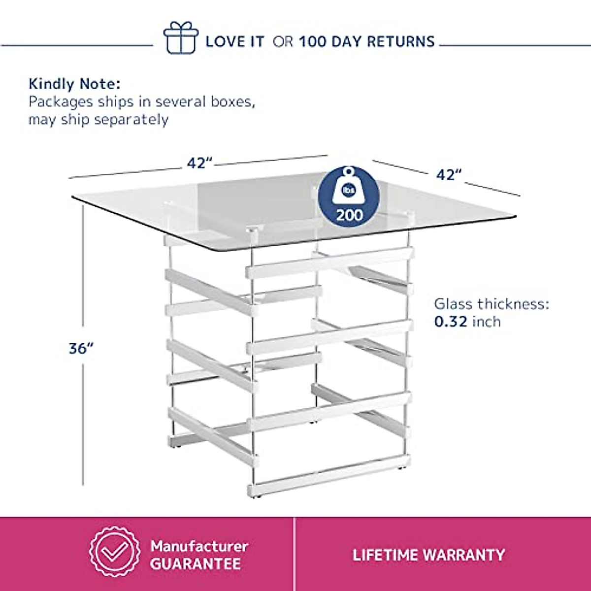 ACME Nadie Counter Height Table - 72590 - Chrome & Clear Glass