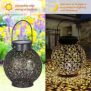 2 Pack Solar Lanterns Outdoor Waterproof, Outdoor Hanging Solar Lanterns Warm White Garden Lanterns Patio Halloween Decor for Garden Landscape Decoration (Flower 2 Pack)