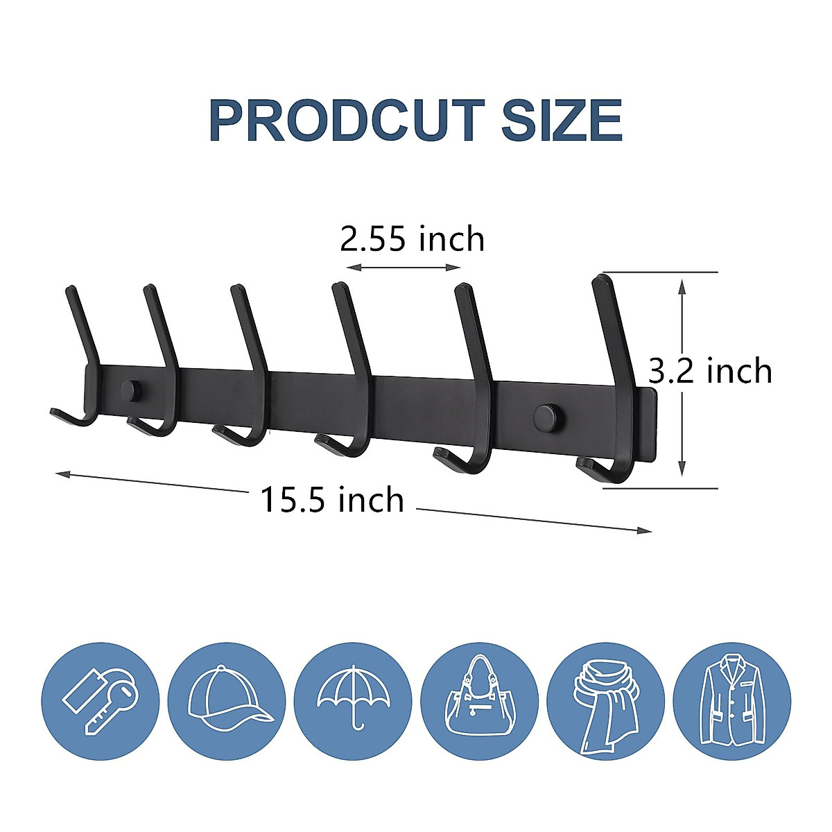 Coat Rack Wall Mounted with 6 Hooks,2 Pack Stainless Steel Coat Hooks for Hanging Coats,Heavy Duty Wall Hooks for Kitchen,Balcony, Bathroom,Living Room,and More